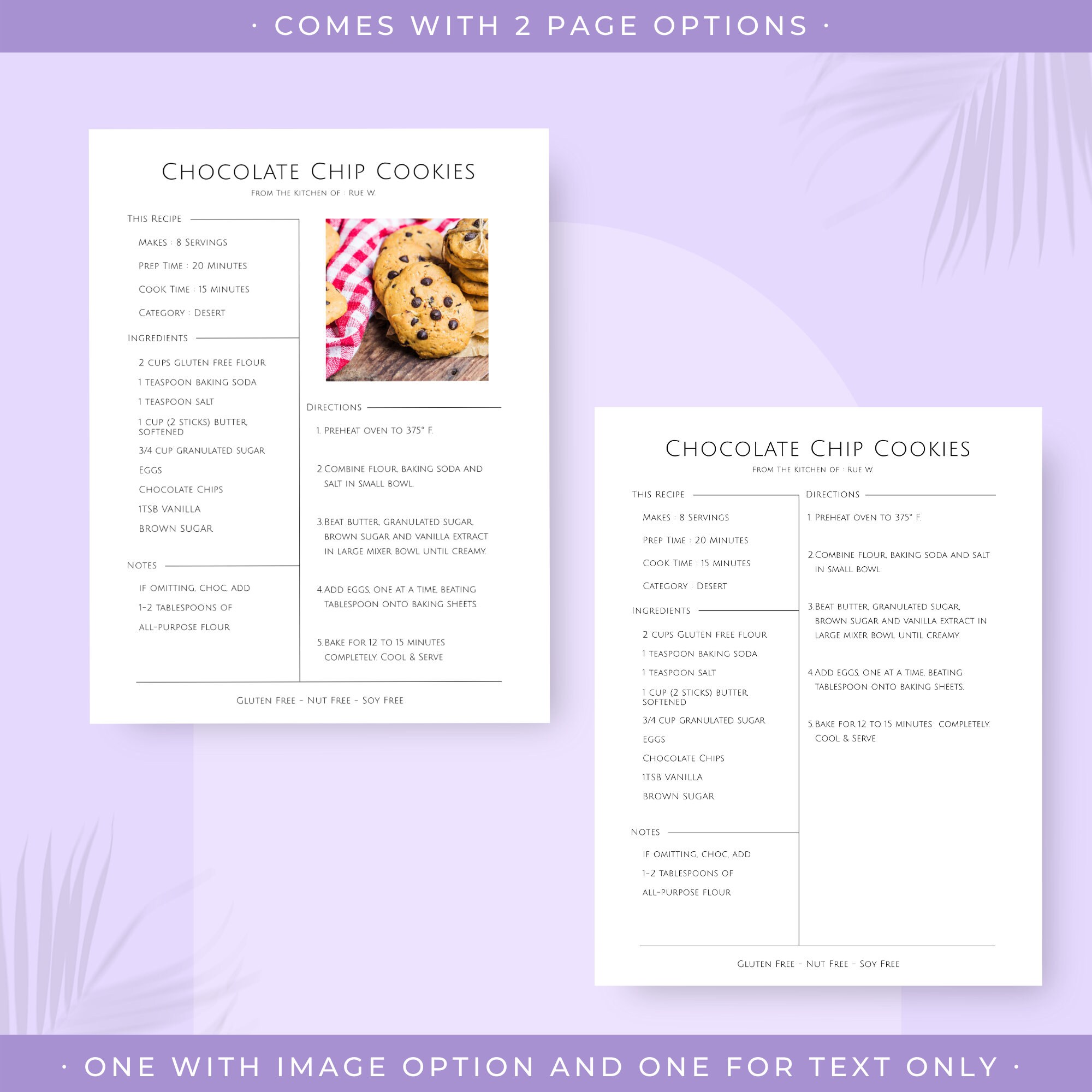 Editable Recipe Page Template With Minimalist Look and Recipe Photo ...