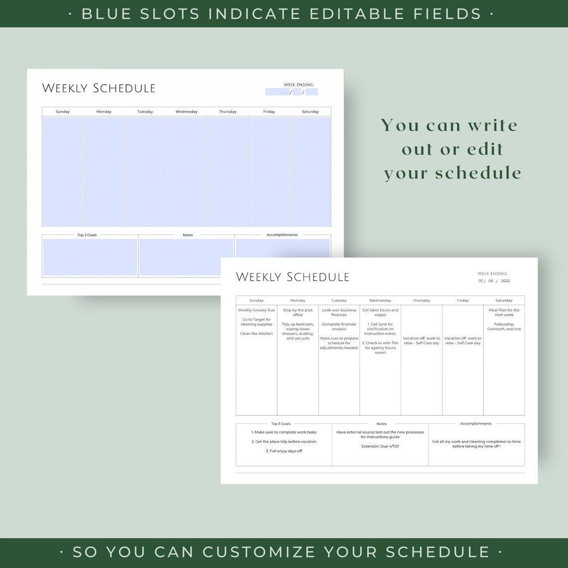 Editable Weekly Planner Template With Monday and Sunday Start. Week at ...