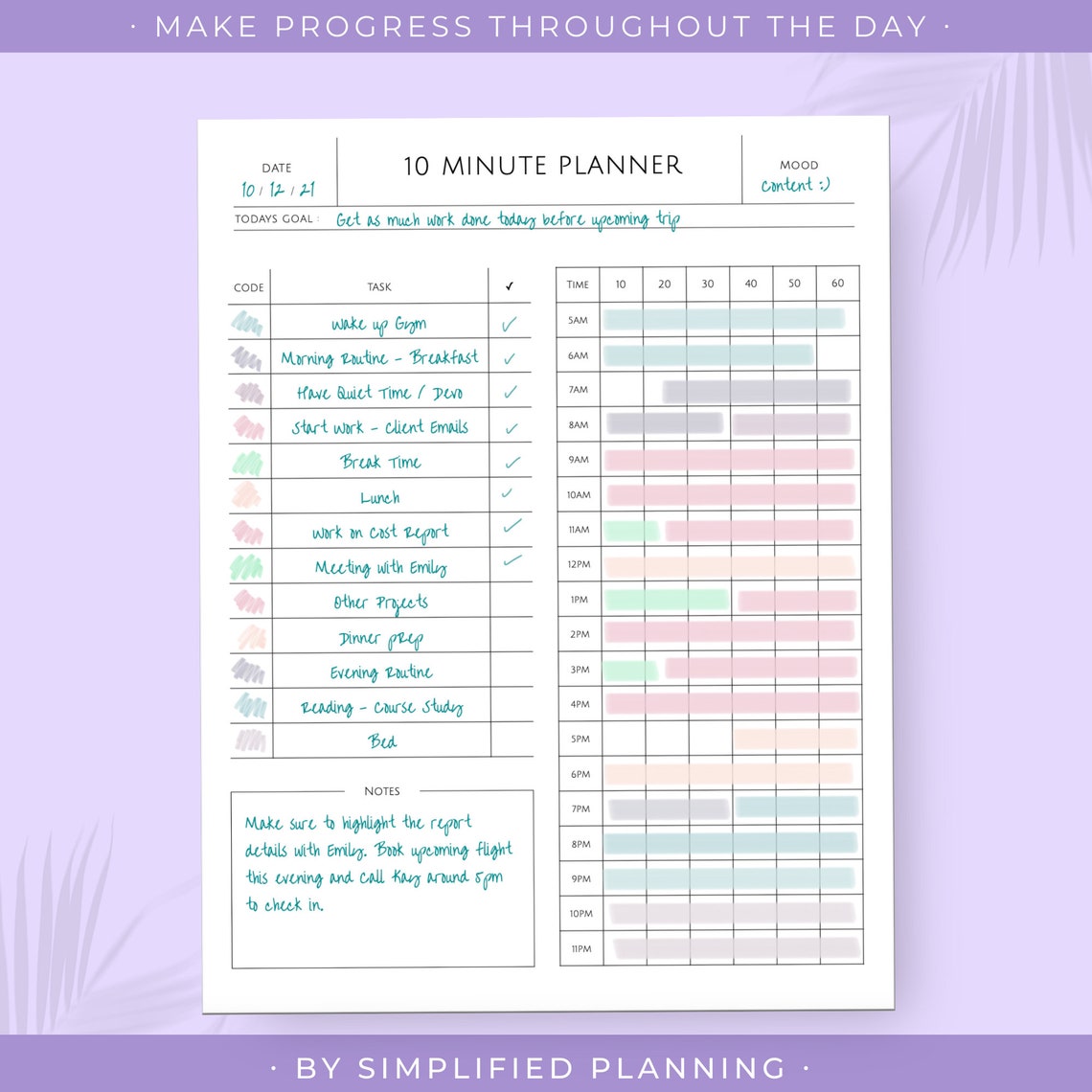 10 Minute Planner Printable Pages Use for Daily Work Schedule - Etsy