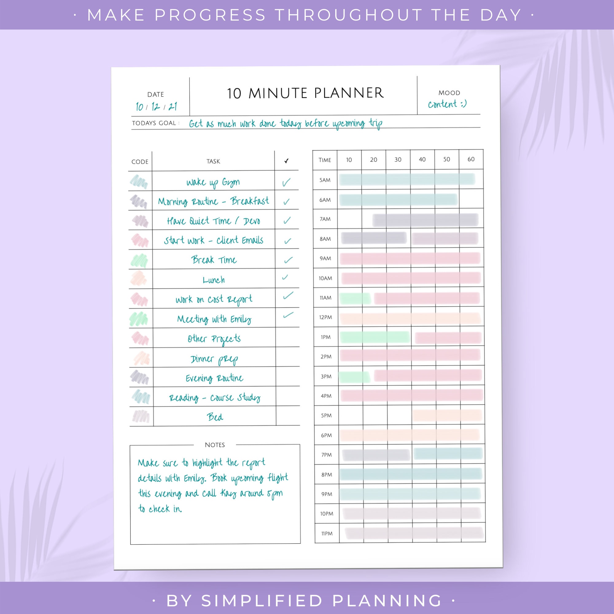 10 Minute Planner Printable Pages, Use for Daily Work Schedule and ...