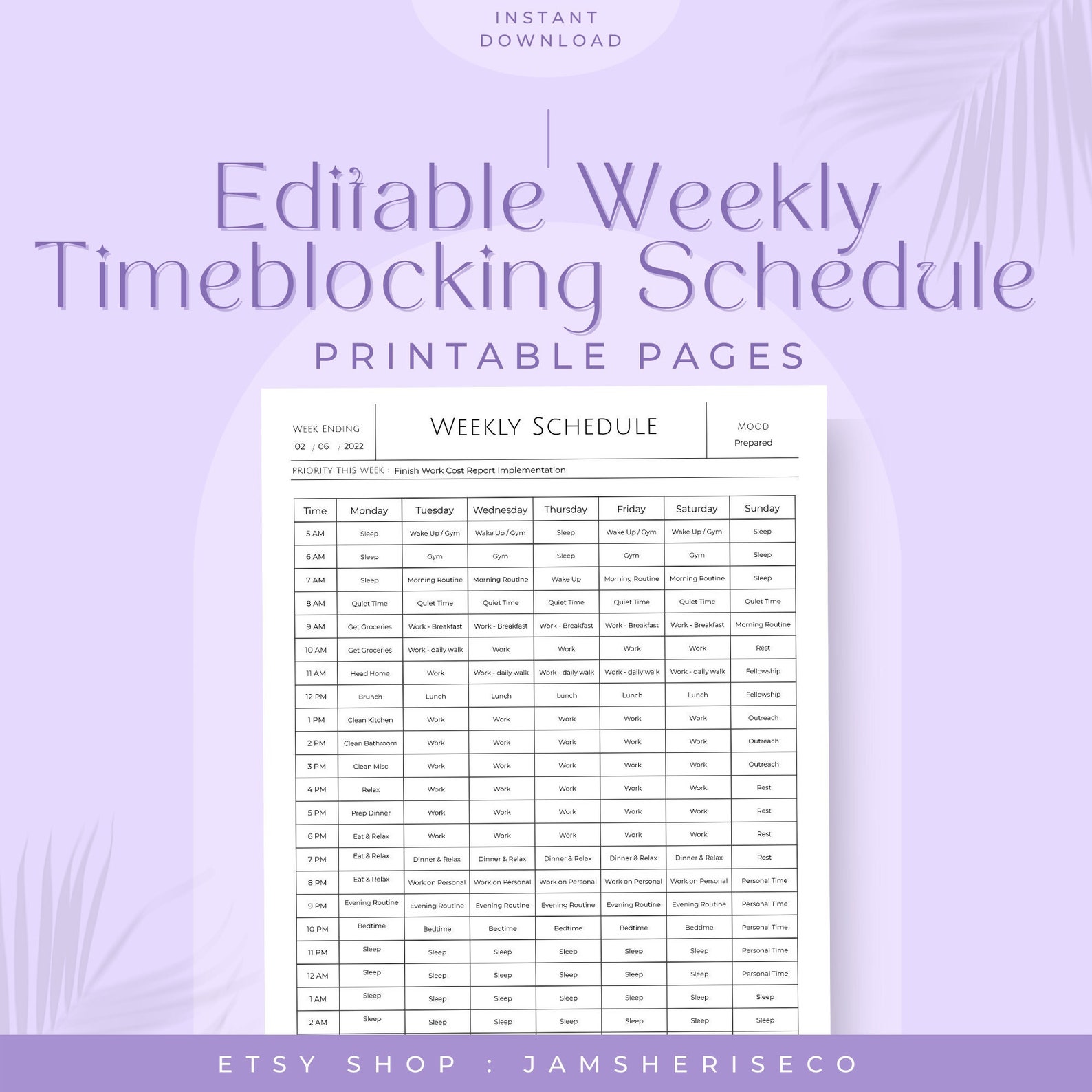 Editable Weekly Time Blocking Schedule Printable Pages. Hourly Planner ...