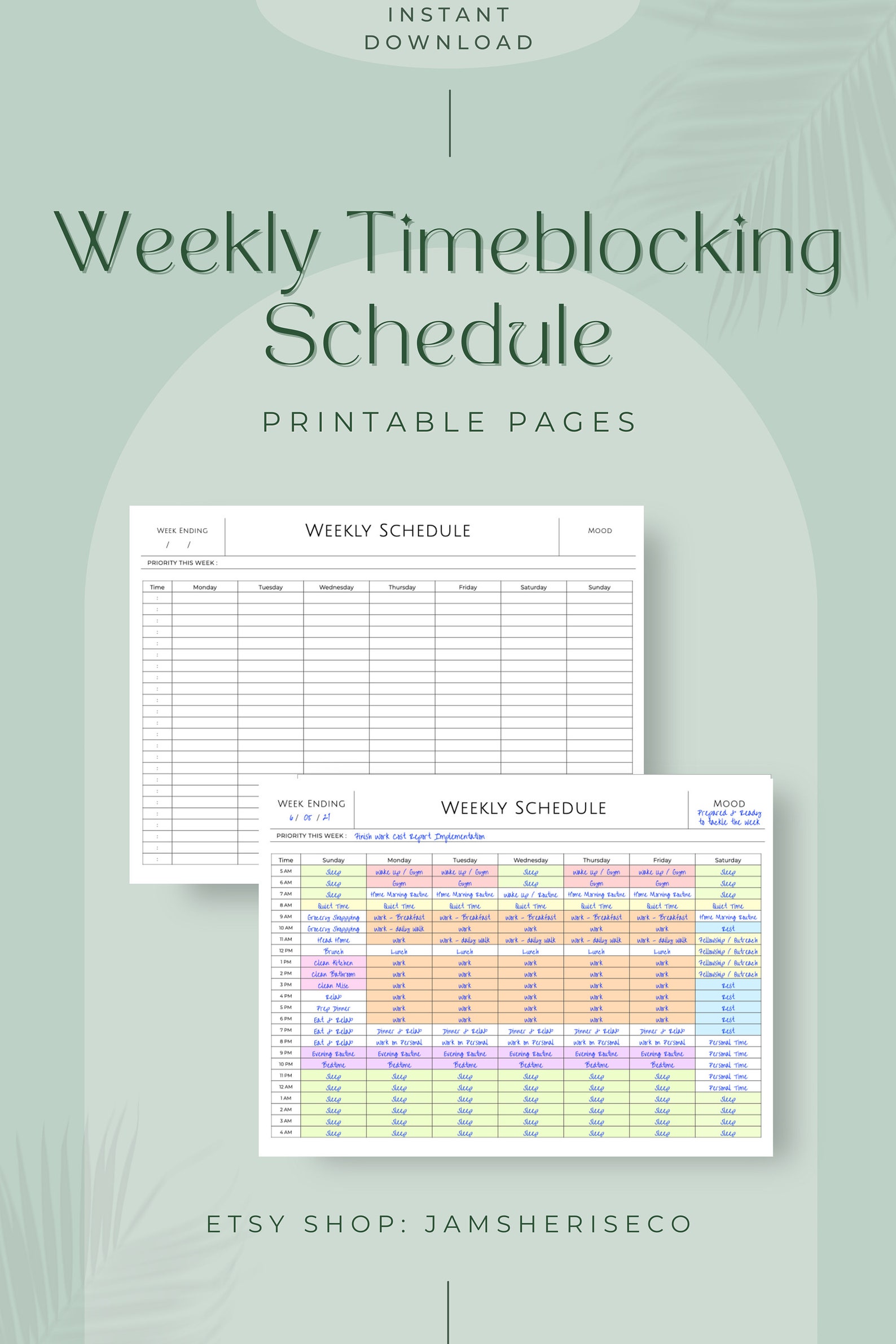 Weekly Time Blocking Schedule Printable Pages. Hourly Planner Template ...