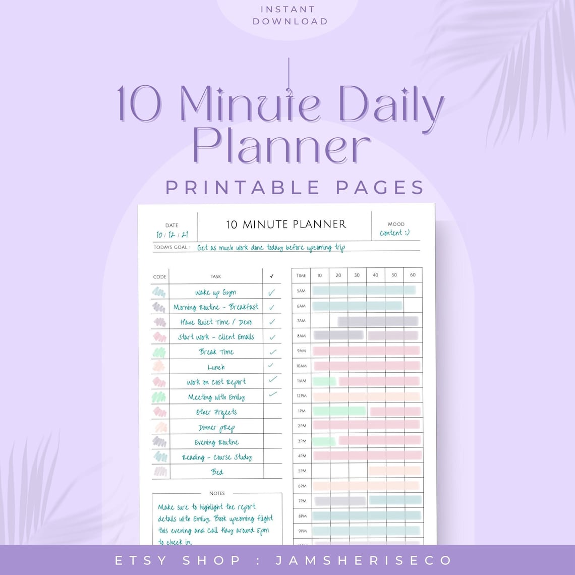 10 Minute Planner Printable Pages Use for Daily Work Schedule - Etsy