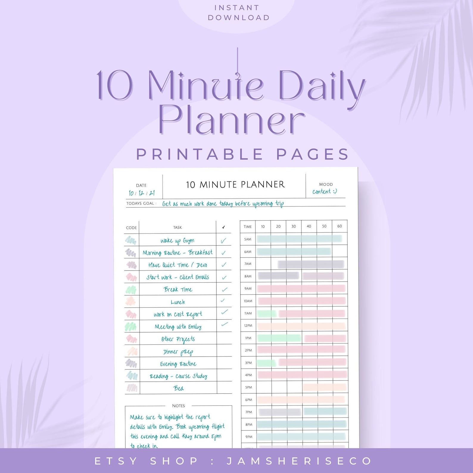 10 Minute Planner Printable Pages Use for Daily Work Schedule - Etsy