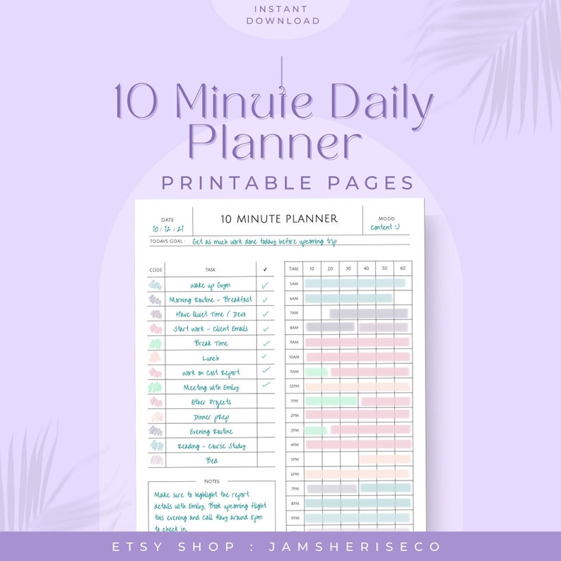 10 Minute Planner Printable Pages Use for Daily Work Schedule - Etsy