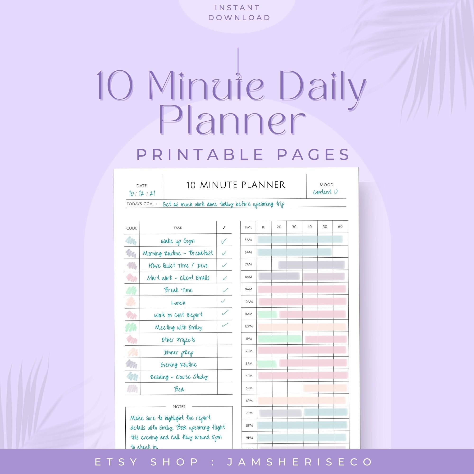 10 Minute Planner Printable Pages Use for Daily Work Schedule - Etsy