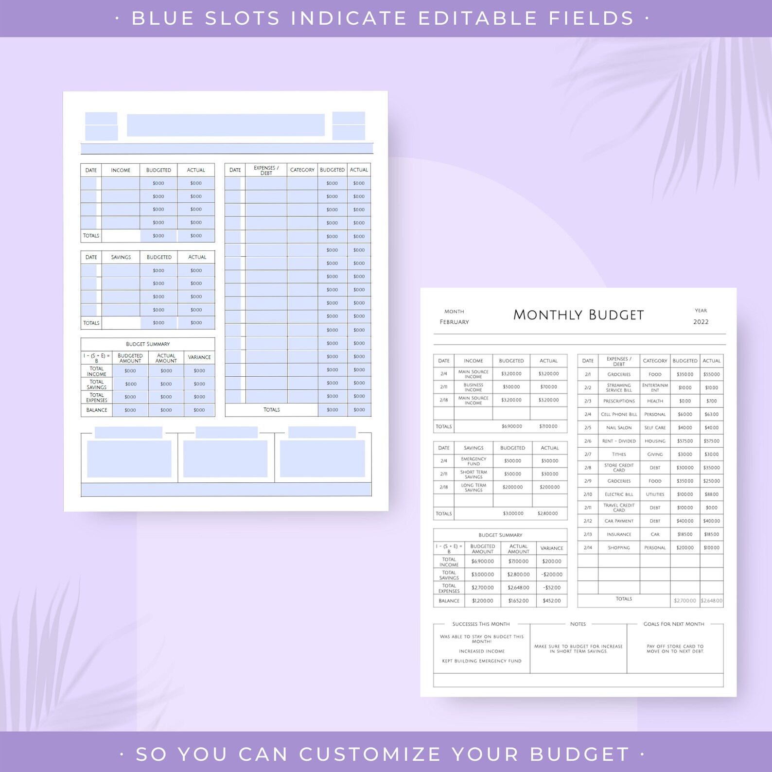 Editable Monthly Budget Template With Automatic Calculated Fields ...