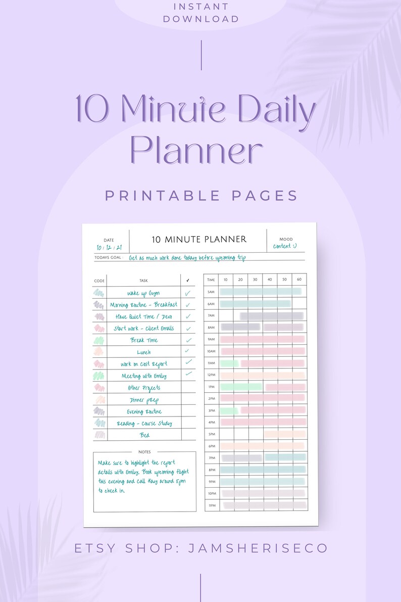 10 Minute Planner Printable Pages Use for Daily Work Schedule - Etsy