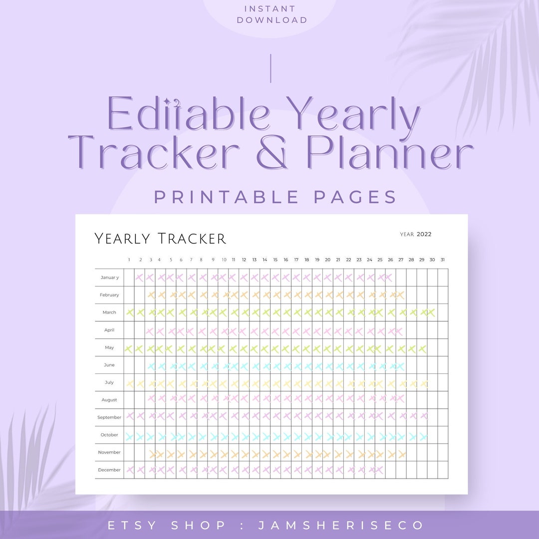 Editable Yearly Tracker & Yearly Overview Planner Printable Pages - Etsy