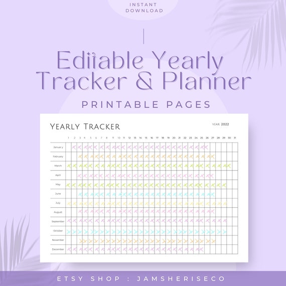 Editable Yearly Tracker & Yearly Overview Planner Printable | Etsy