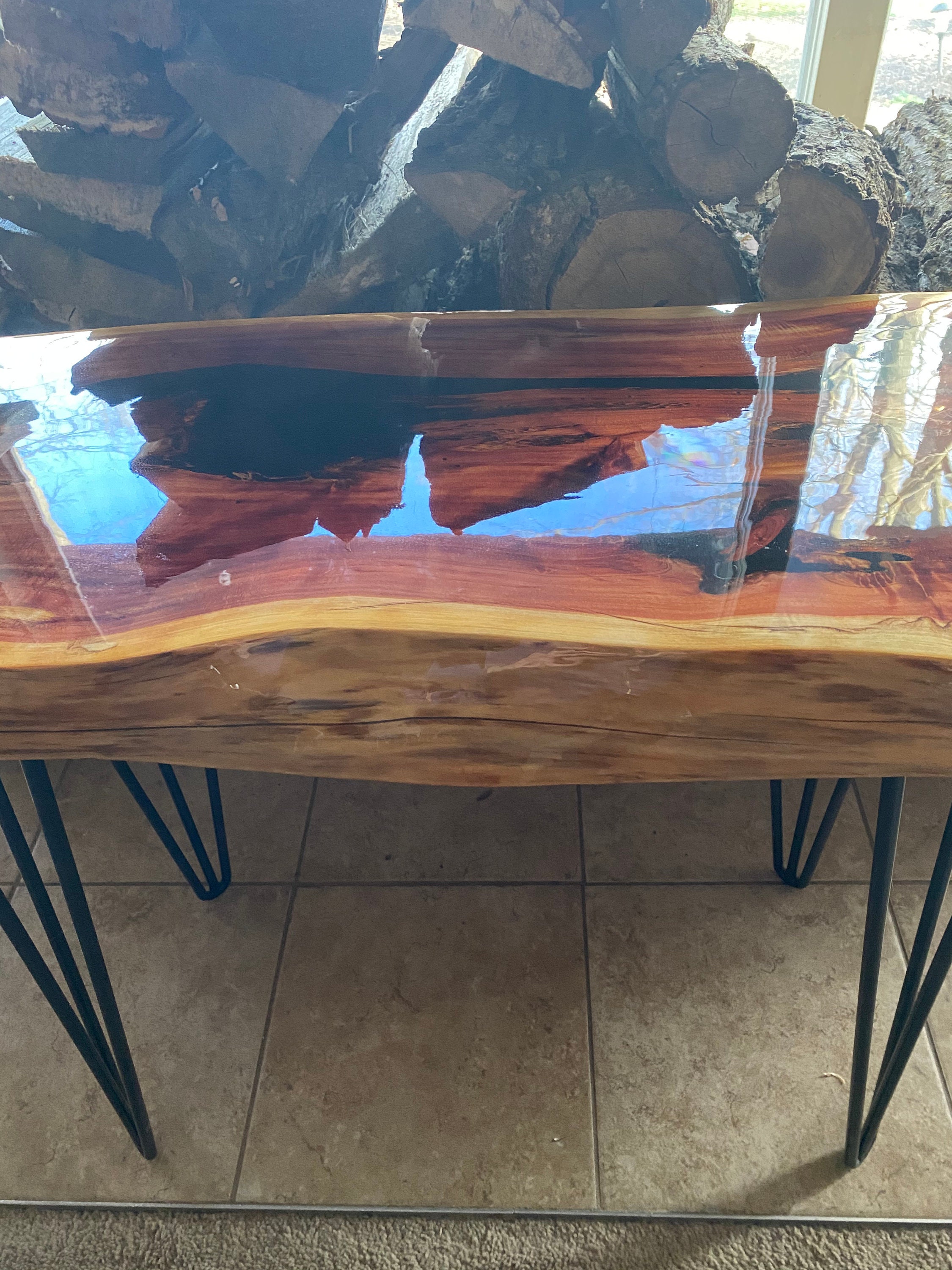 Red Cedar Live Edge Resin Accent Table - Etsy