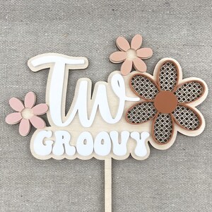 Two Groovy Acrylic Cake Topper Daisy Retro Birthday Party Decorations ...