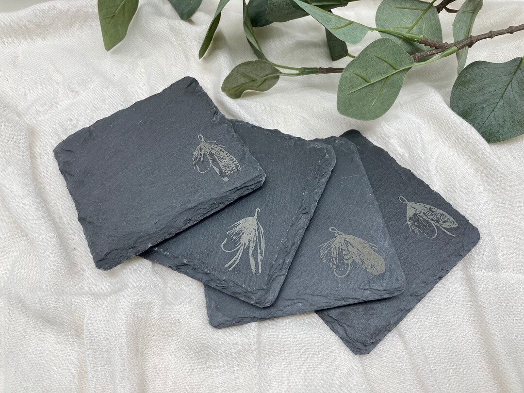 Set of 4 Fly Fishing Lure Slate Coasters Fathers Day Fishing Gift Ideas ...