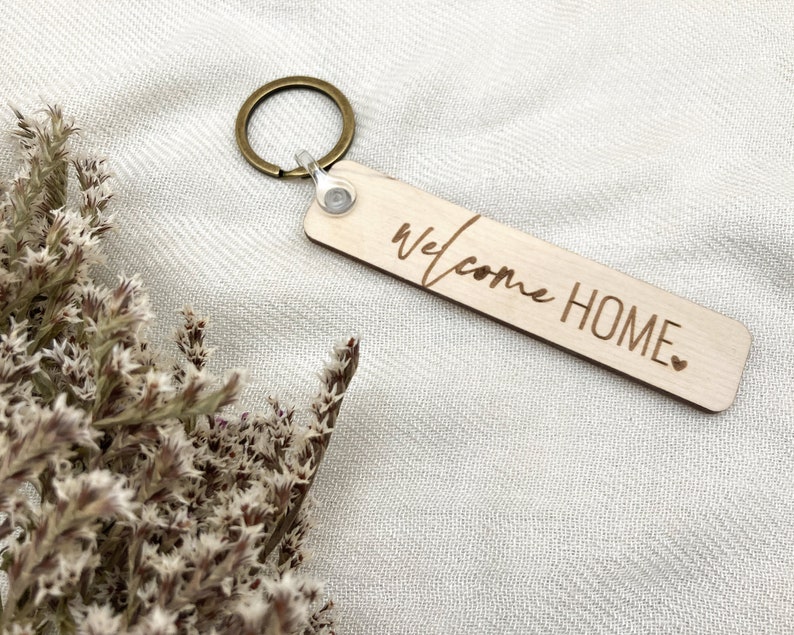 Welcome Home Wood Keychain Housewarming Gift Keychain - Etsy