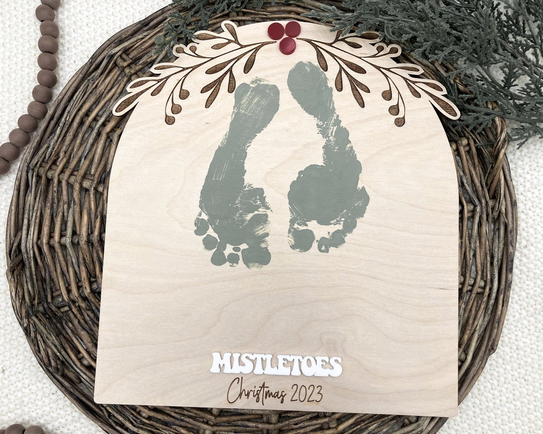 DIY Christmas Mistletoes Baby Footprint Sign Baby's First Christmas Art ...