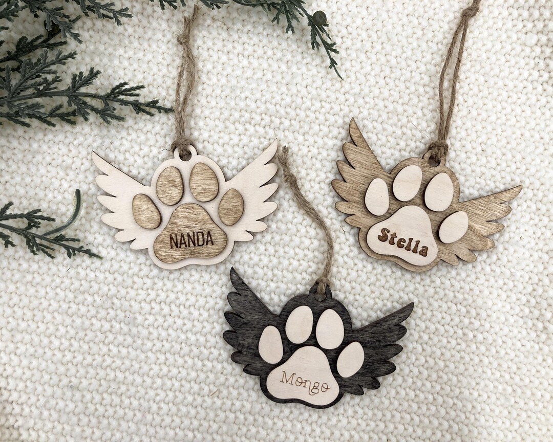 Personalized Pet Memorial Christmas Ornament Angel Wings Dog Paw Print ...