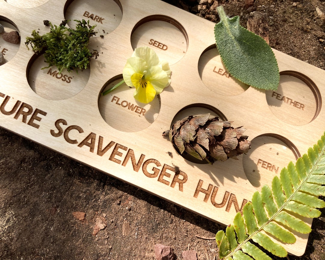 Nature Scavenger Hunt Tray Kids Nature Hunt Wood Activity Montessori ...