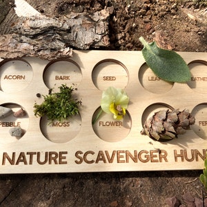 Nature Scavenger Hunt Tray Kids Nature Hunt Wood Activity Montessori ...