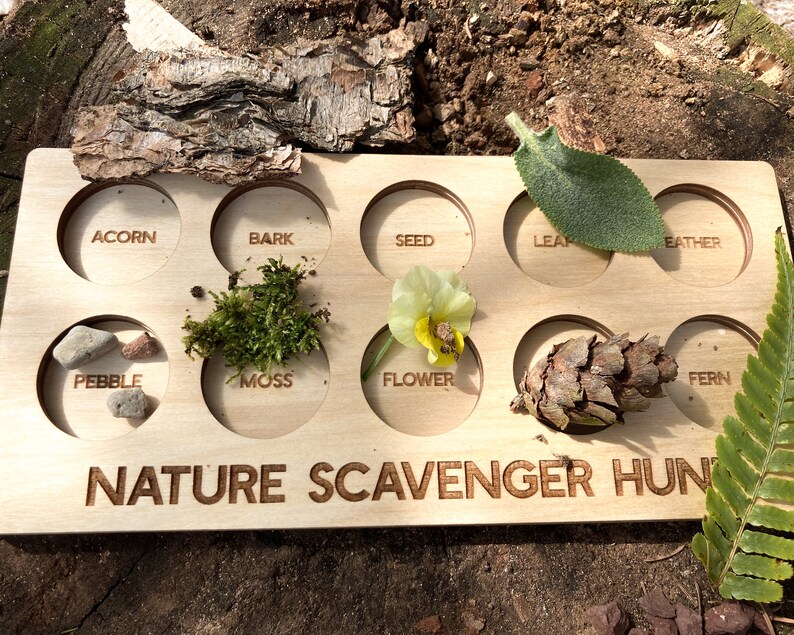 Nature Scavenger Hunt Tray Kids Nature Hunt Wood Activity - Etsy