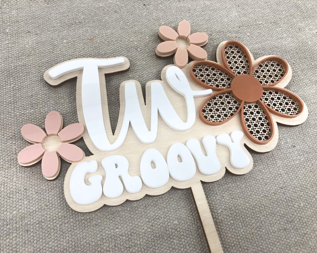 Two Groovy Acrylic Cake Topper Daisy Retro Birthday Party Decorations ...