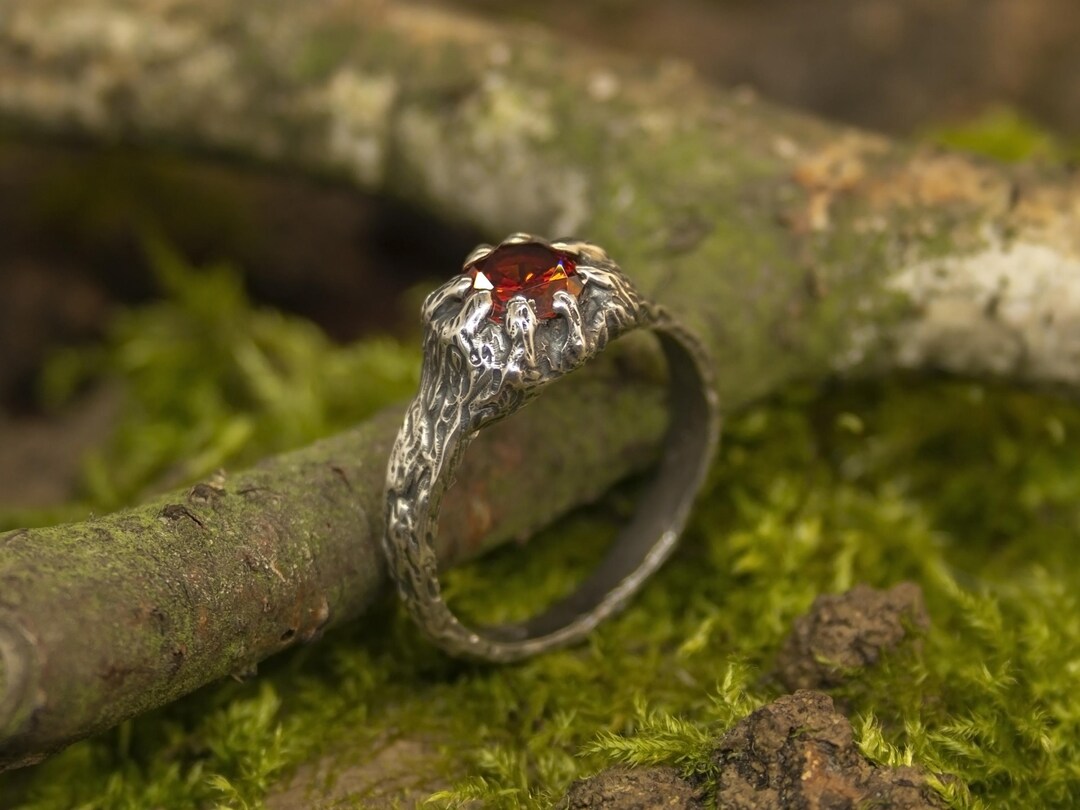 Sterling Silver Textured Branch Ring: Engagement Tree Bark Style Nature ...