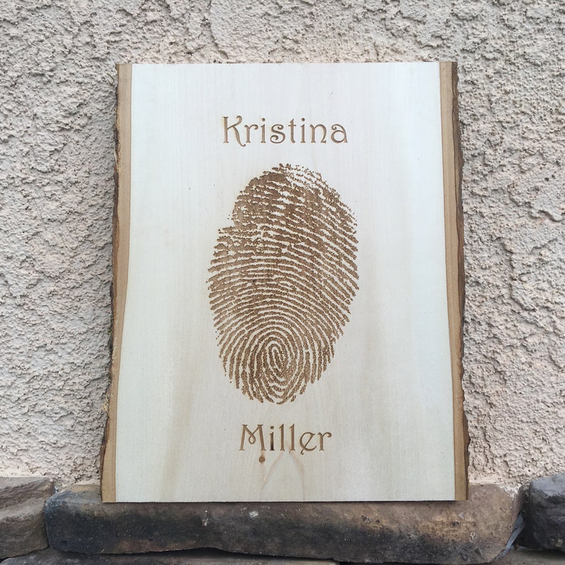 Laser Engraved Fingerprint on Natural Wood Plank - Custom Keepsake I ...