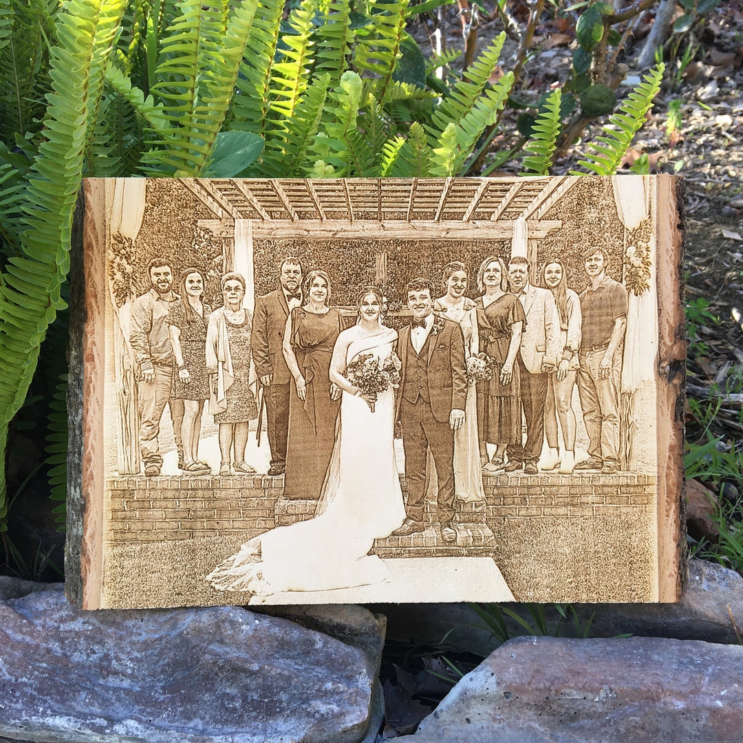 Custom Wedding Photo Engraving on Wood Plank Personalized Anniversary ...