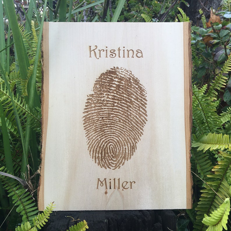 Fingerprint or Thumbprint Into Laser Cut Fingerprint on Natural Wood ...