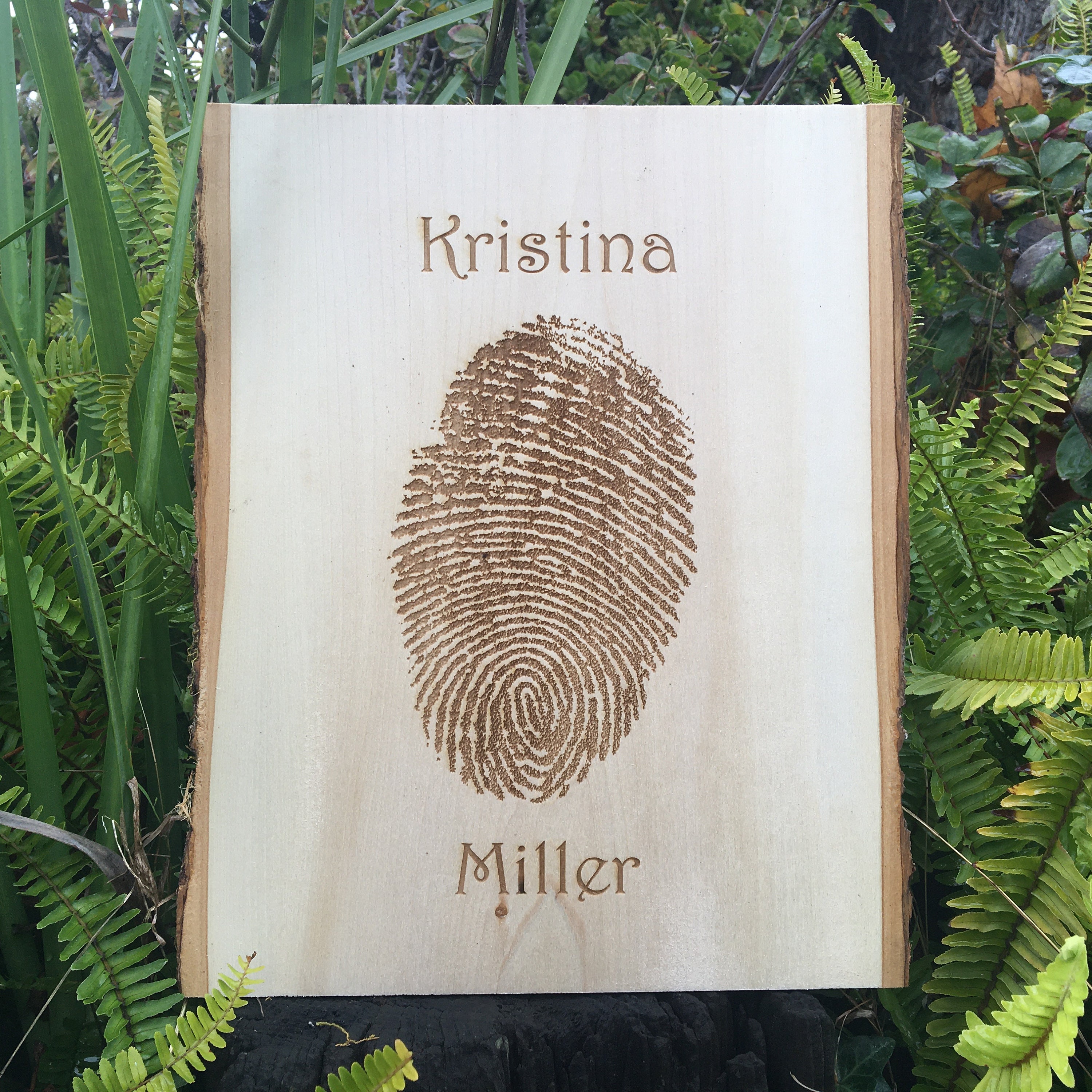 Laser Engraved Fingerprint on Natural Wood Plank - Custom Keepsake I ...