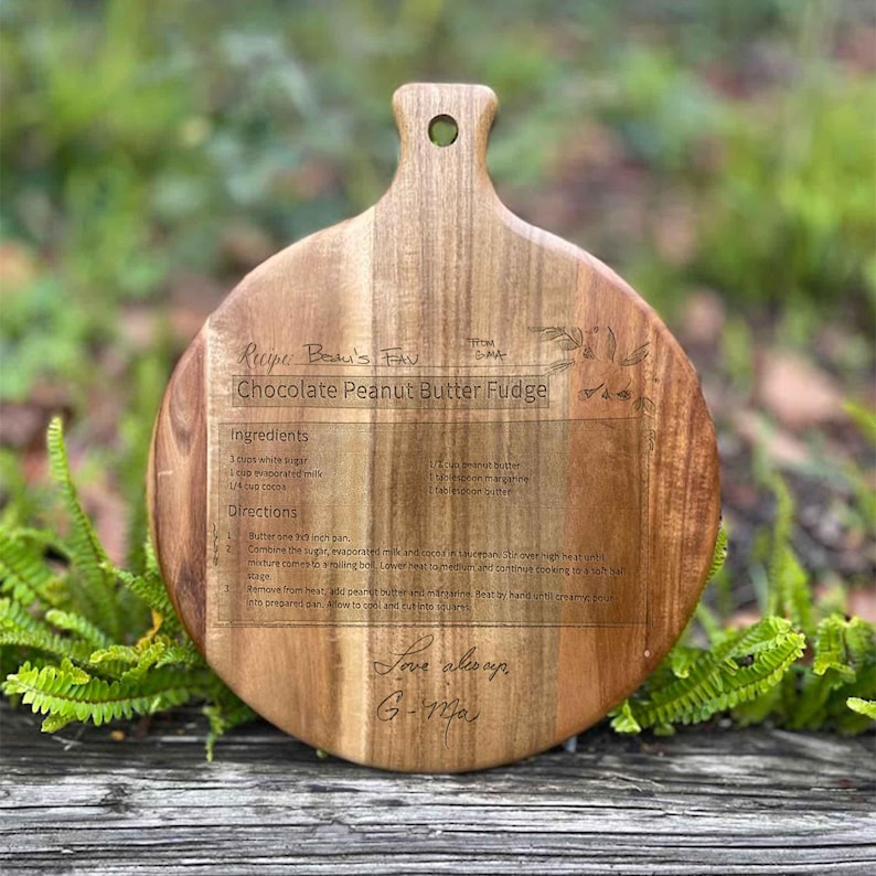 Custom Handwritten Drawing Family Recipe Laser Engraved on Cutting ...