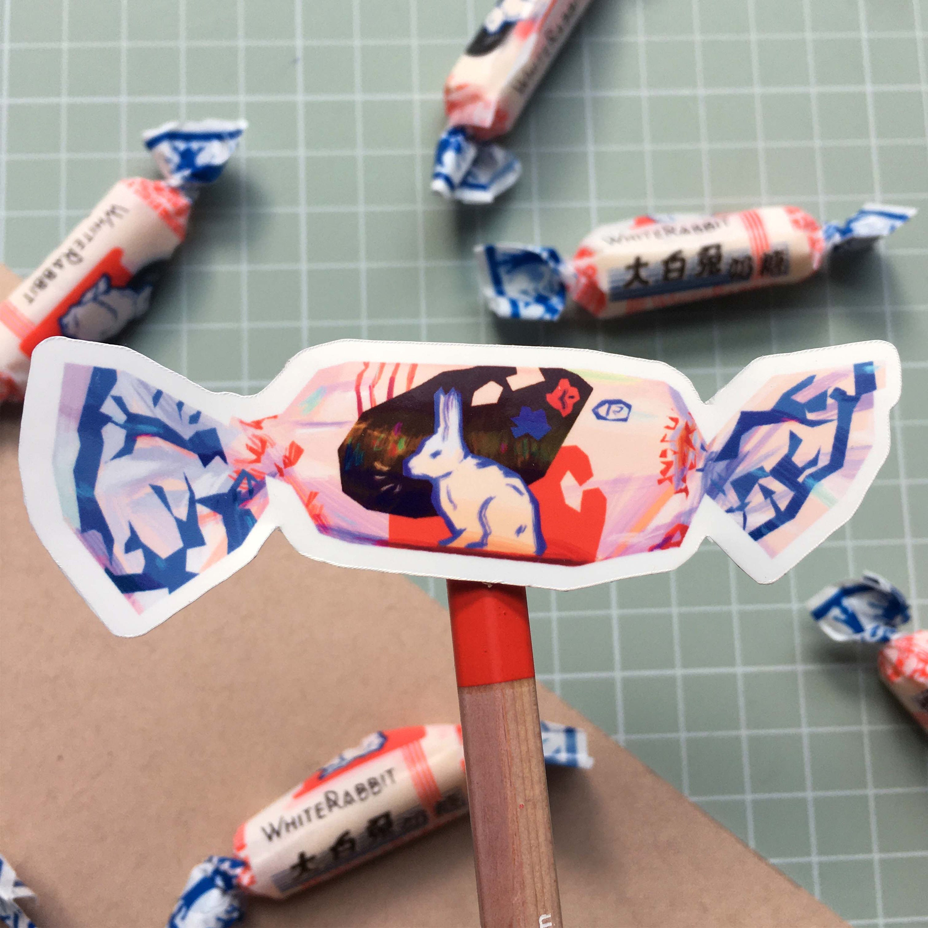 White Rabbit Candy Waterproof Vinyl Sticker Dabaitu Candy - Etsy