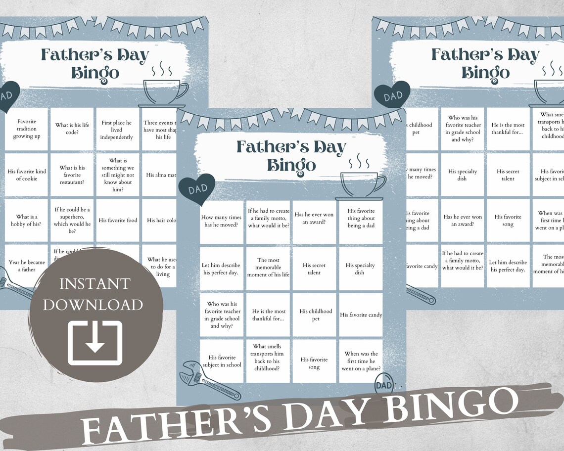 Father’s Day Bingo Party Game — 8 Printable Bingo Sheets With Unique ...