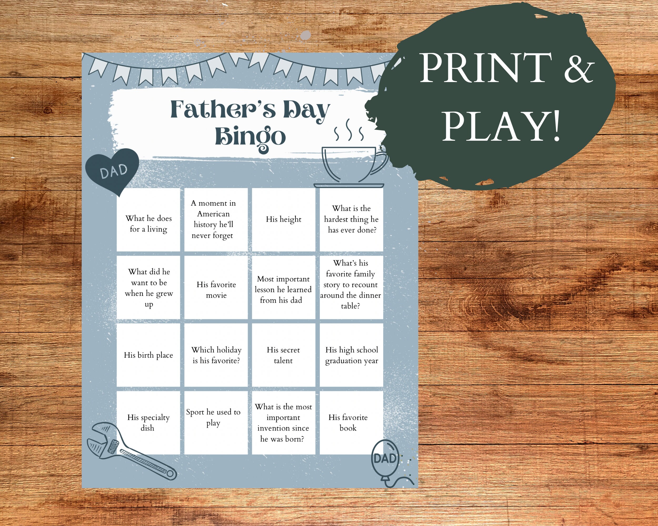 Father’s Day Bingo Party Game — 8 Printable Bingo Sheets With Unique ...