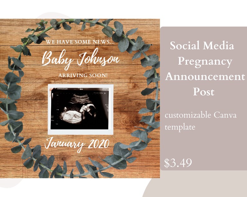 Pregnancy Announcement Social Media Post Template — Customizable Baby ...