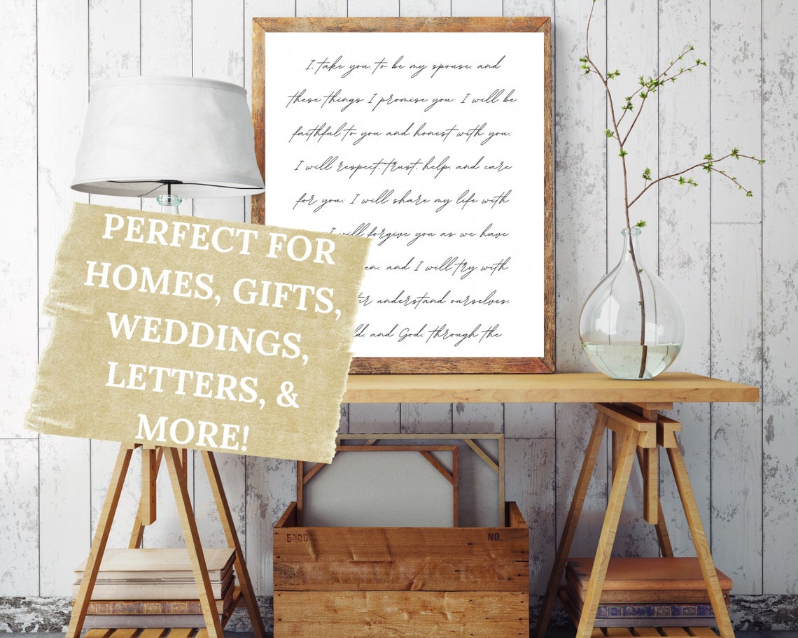 Wedding Vow Keepsake Printable Wall Art - Custom Hand Lettering ...