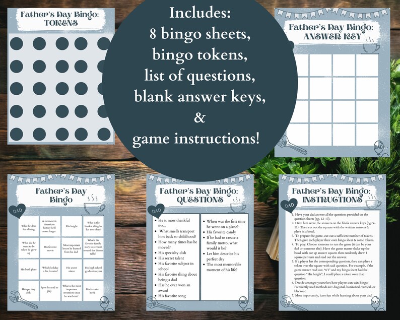 Father’s Day Bingo Party Game — 8 Printable Bingo Sheets With Unique ...