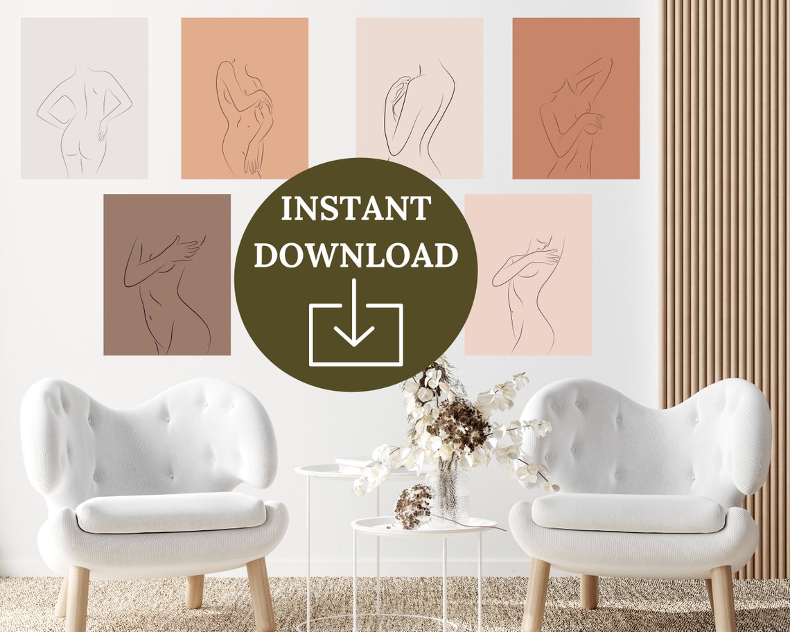 Female Body Sketch Wall Art Set 6 Printable Boho Terracotta Womans Body ...