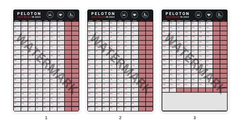 2024 Miles in 2024 Workout Tracker Bike, Strength, Tread Logos 11x17, 3 ...