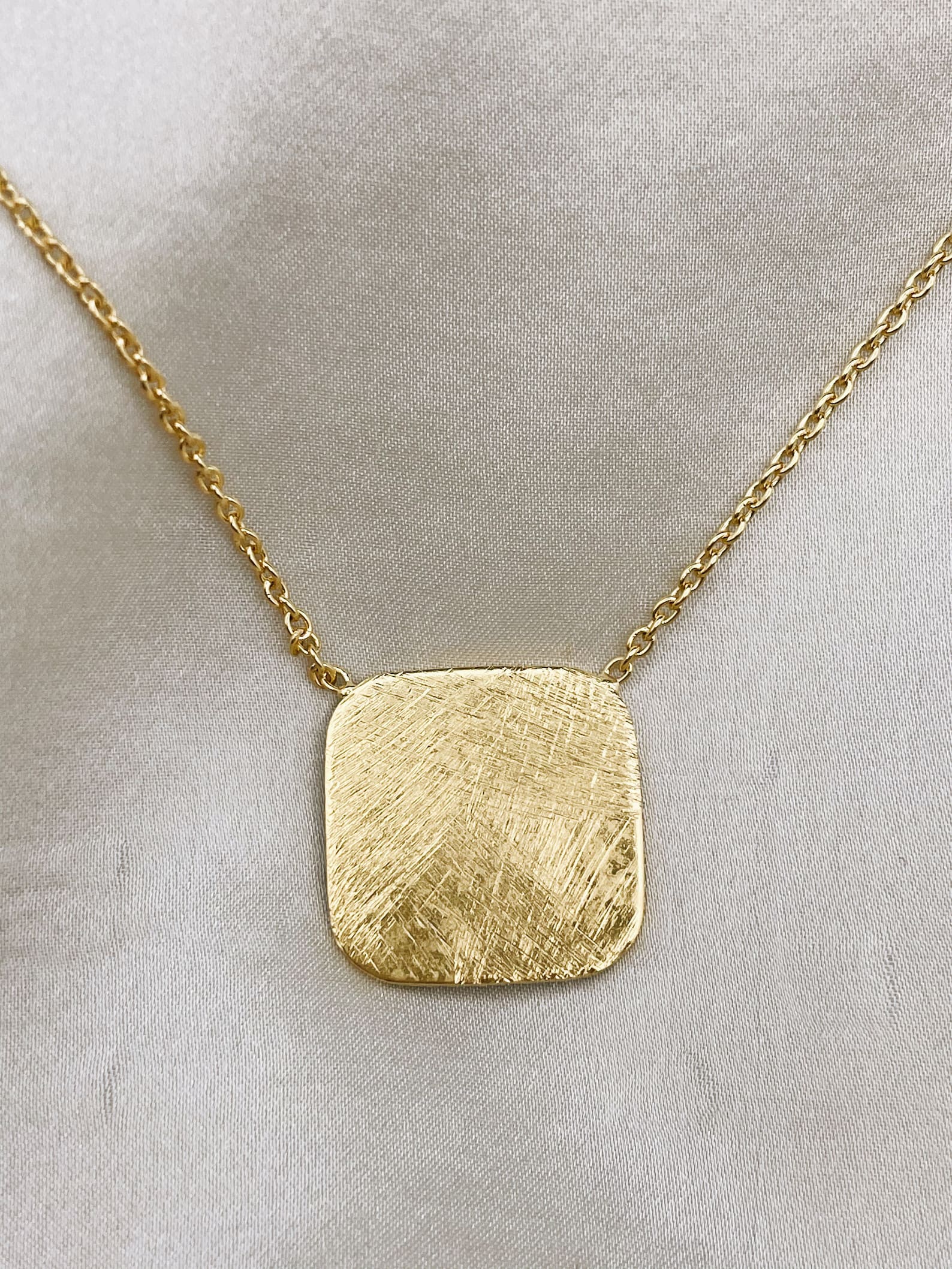 Brushed Texture Square Chain Necklace 18K Gold Plated - Etsy