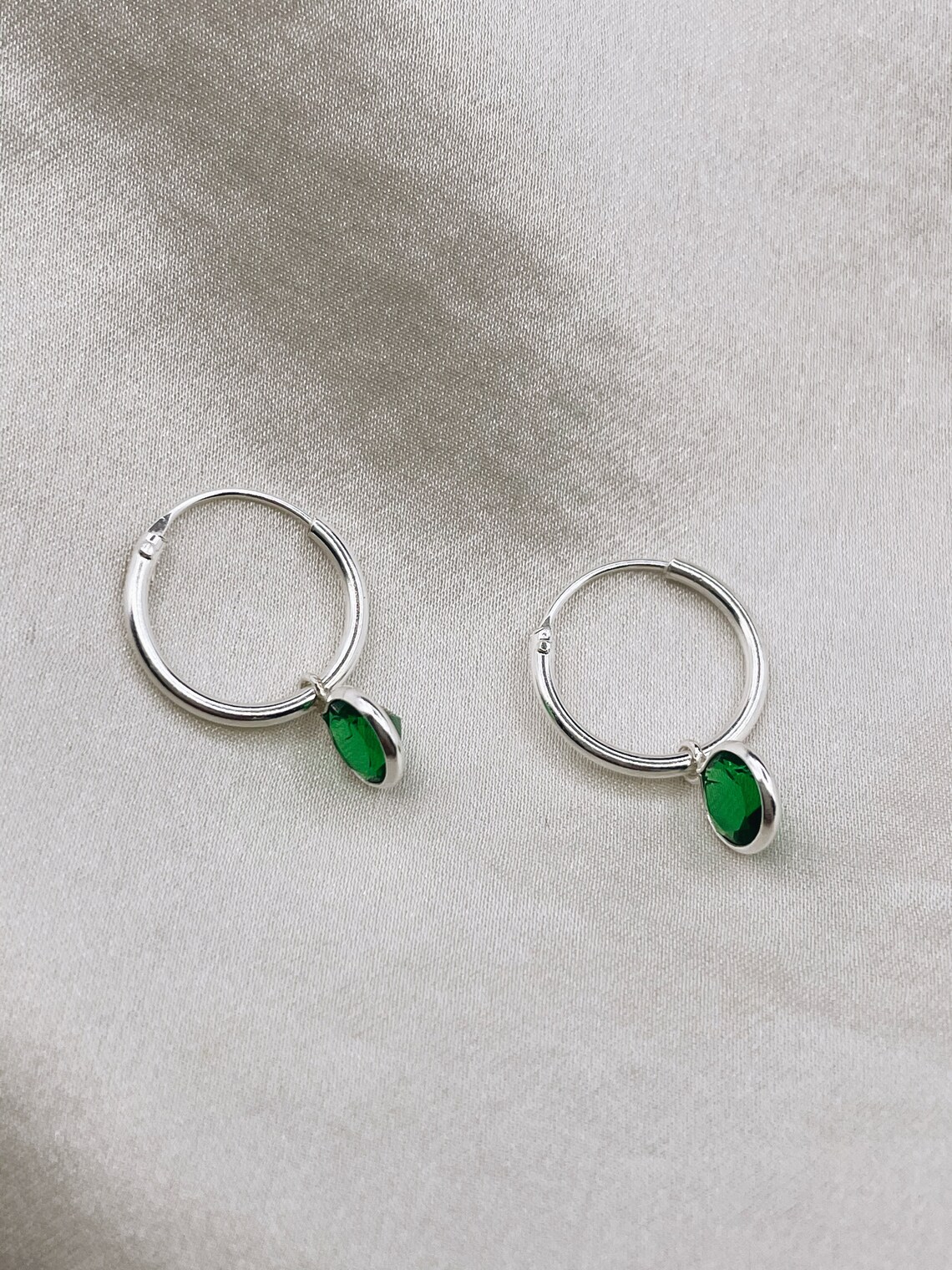 12mm Green CZ Dangle Hoops 18K Gold Plated Sterling Silver - Etsy