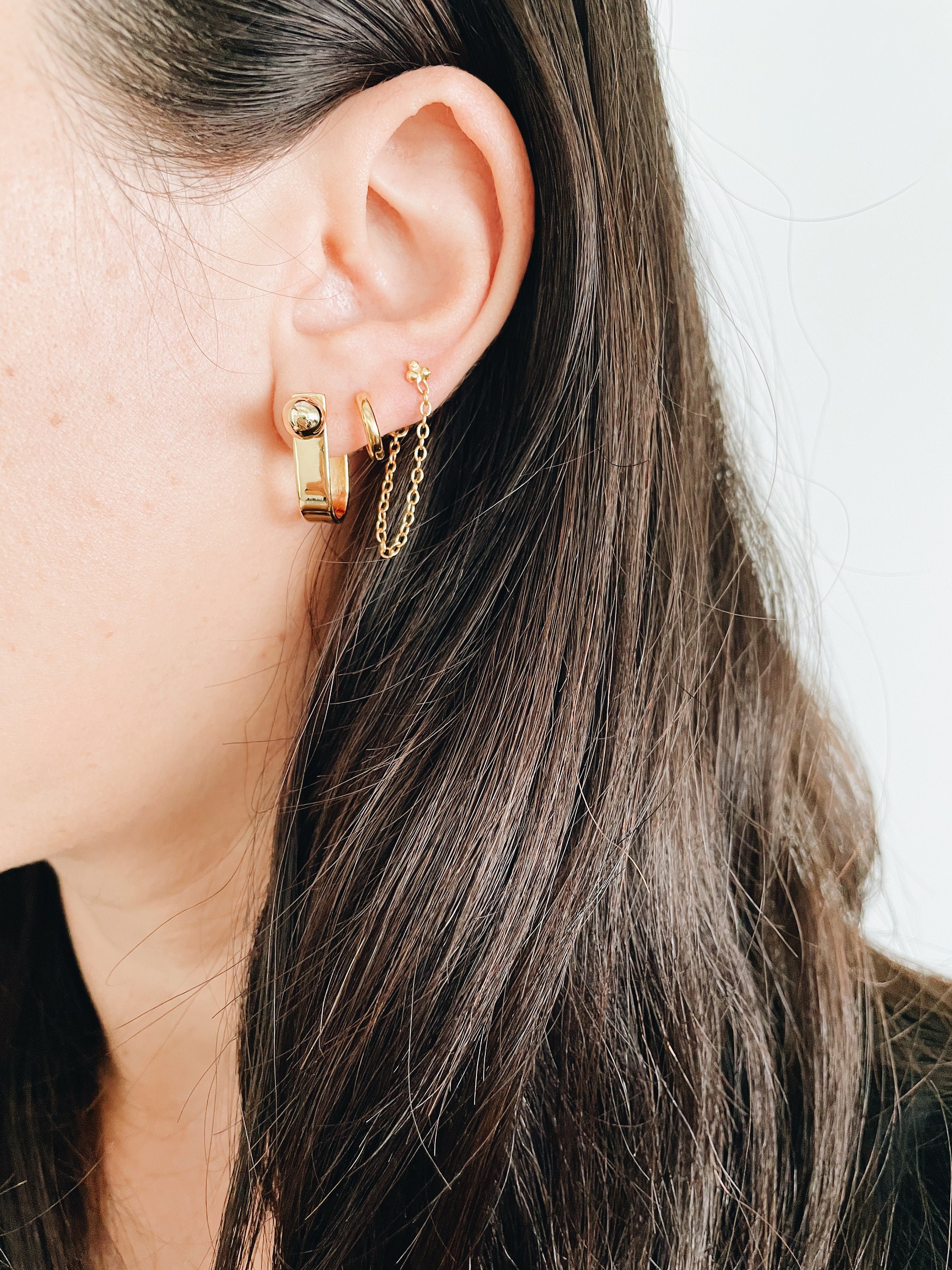 Chunky Gold Half Hoops Gold Ball Studs 18K Gold Plated - Etsy
