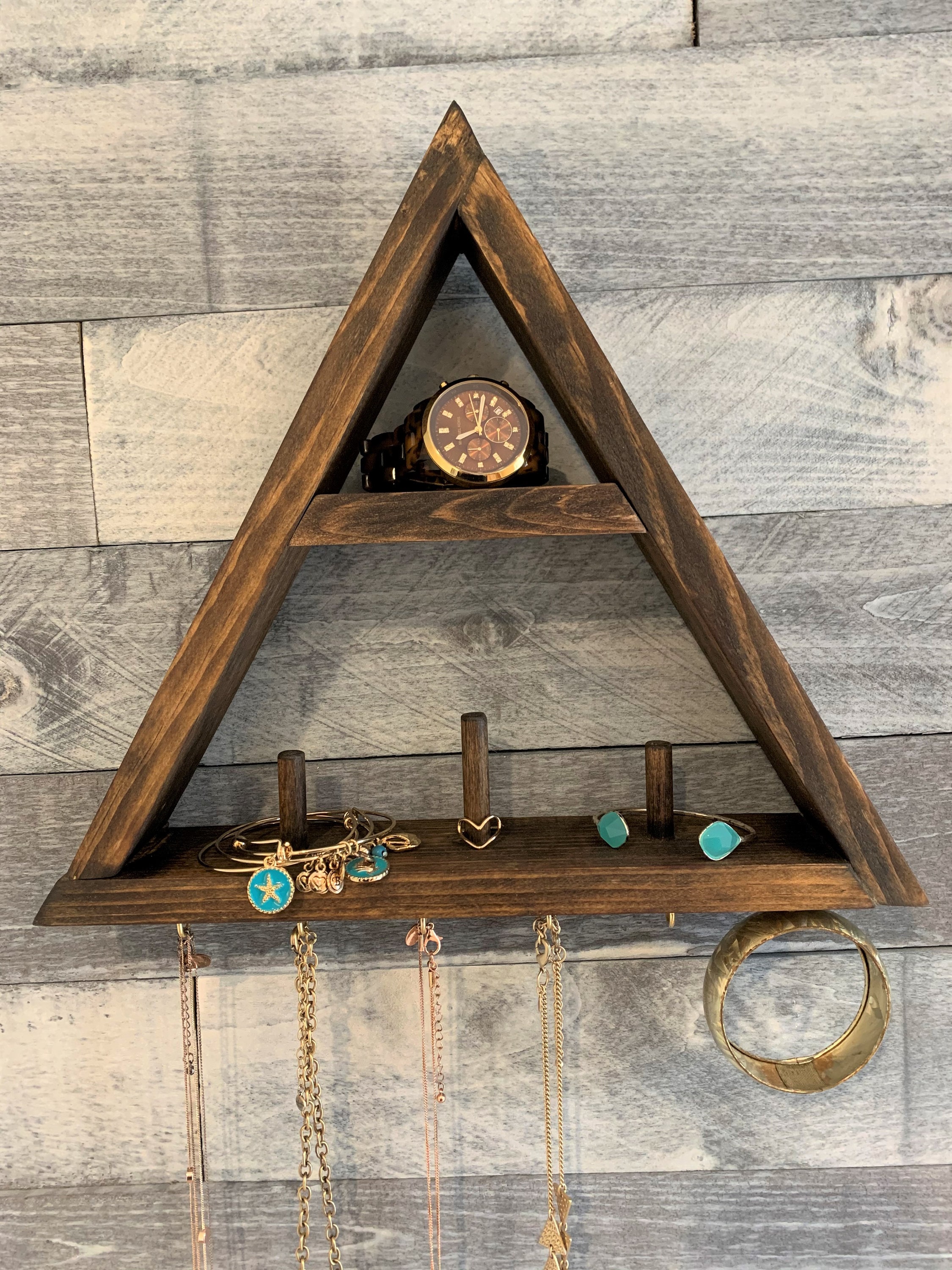 Rustic Wooden Triangular Jewelry Holder Stained Torched - Etsy