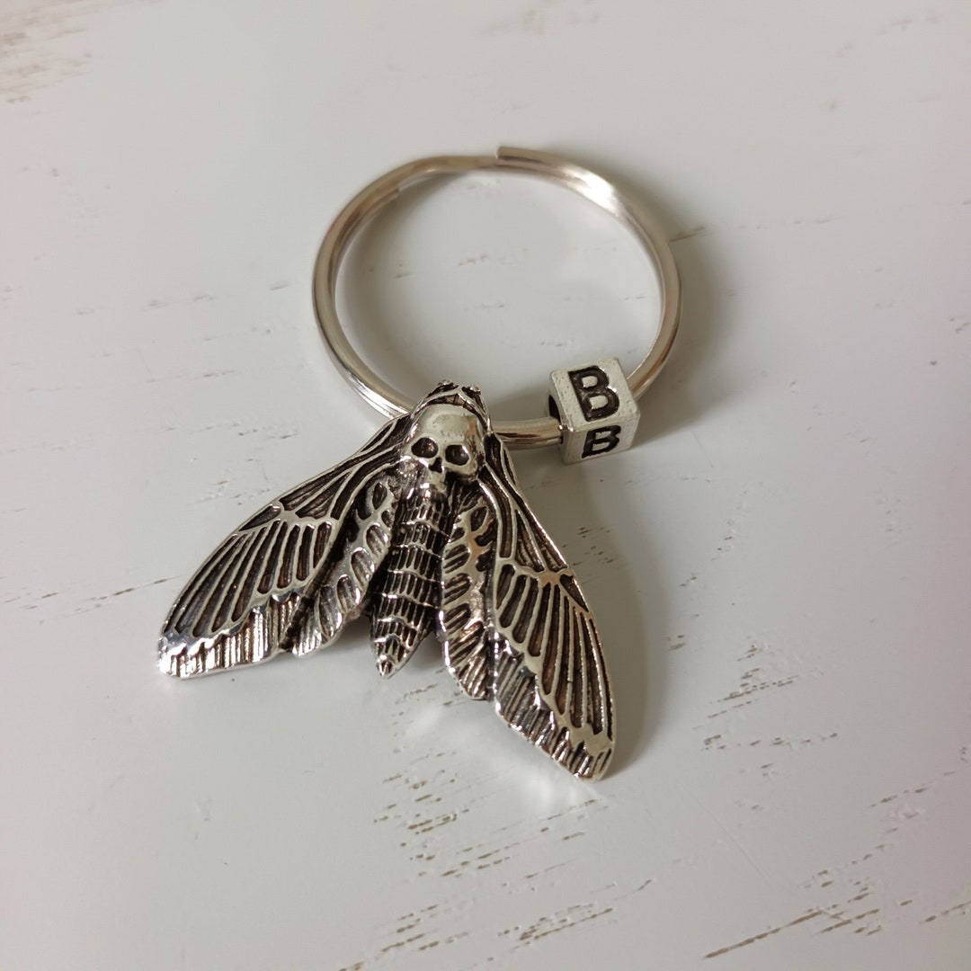 Goth Initial Keychain. Death Moth Personalised Gift. Gothic, Dark ...