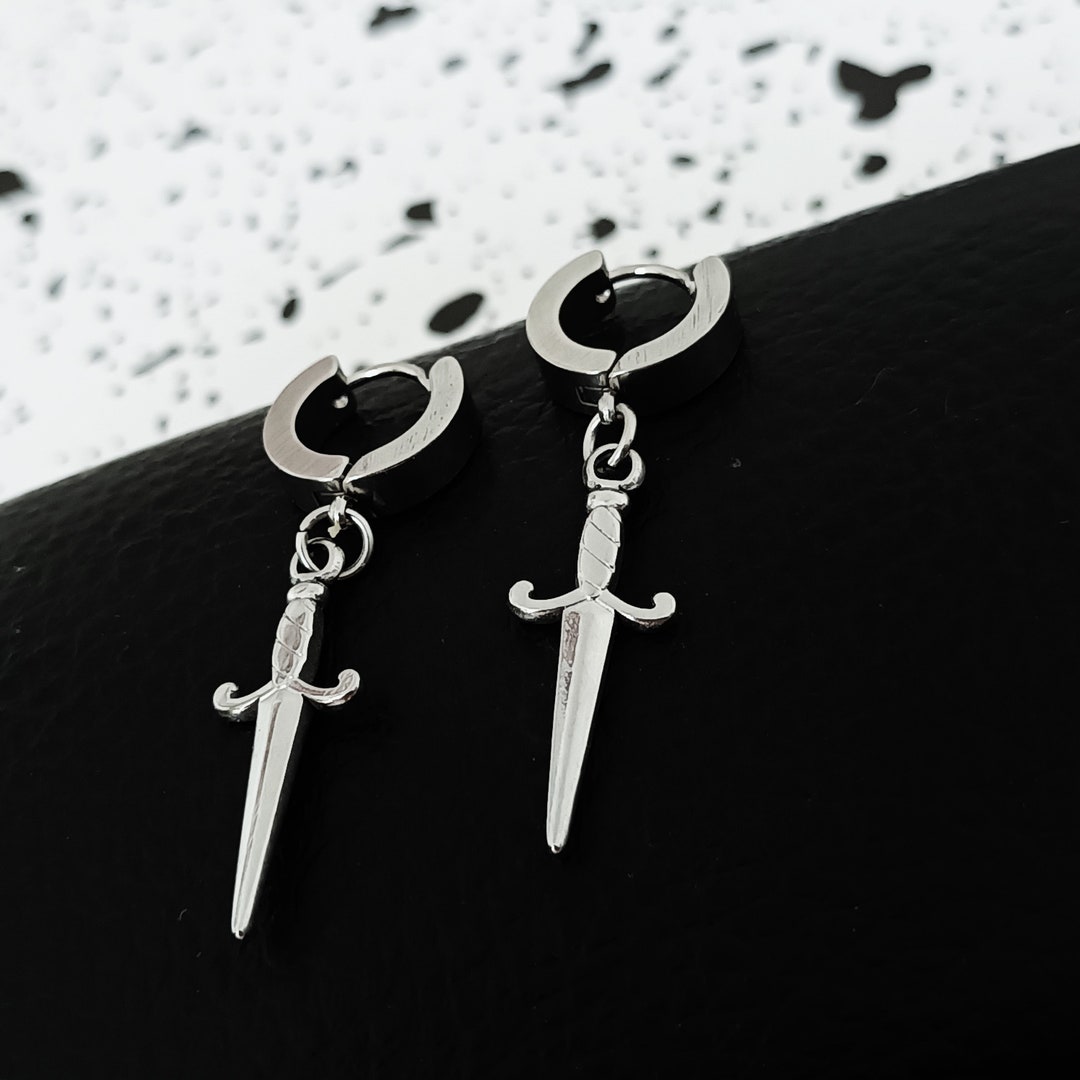 Dagger Earrings Loki. Whimsigoth Hoops, Clip on Earrings. Goth ...