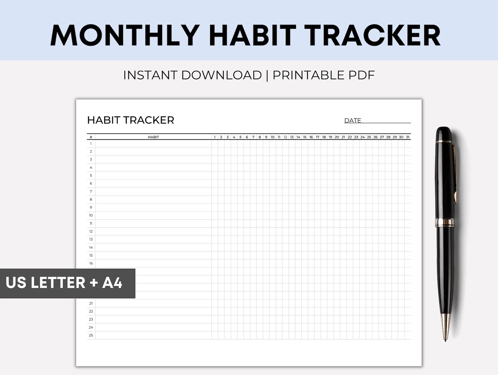 Monthly Habit Tracker, Habit Tracking Log, Monthly Habit Log, Monthly ...