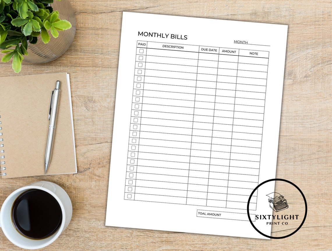 Monthly Bill Tracker, Bill Tracker, Monthly Payment Tracker, Monthly ...