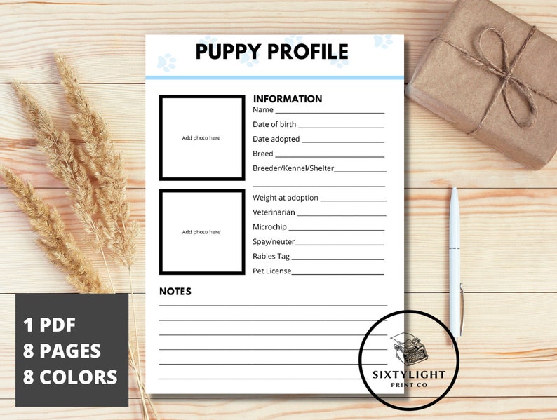 Puppy Profile Printable, New Puppy Printable, Dog Profile, Pet Planner ...