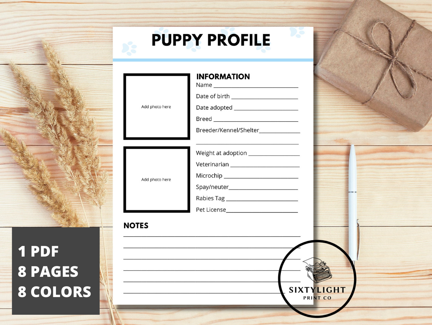 Puppy Profile Printable, New Puppy Printable, Dog Profile, Pet Planner ...