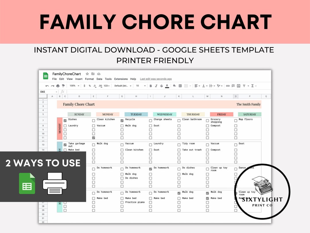 Family Chore Chart, Editable Family Planner, Family Planner Printable ...