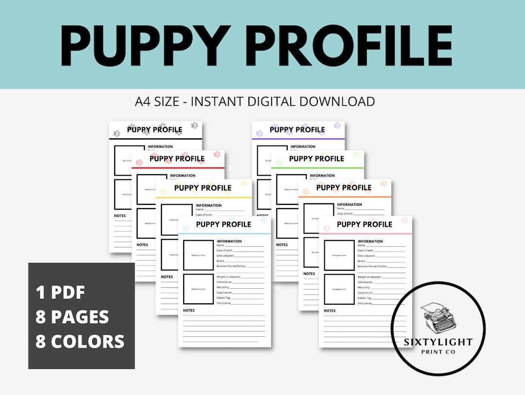 Puppy Profile Printable, New Puppy Printable, Dog Profile, Pet Planner ...